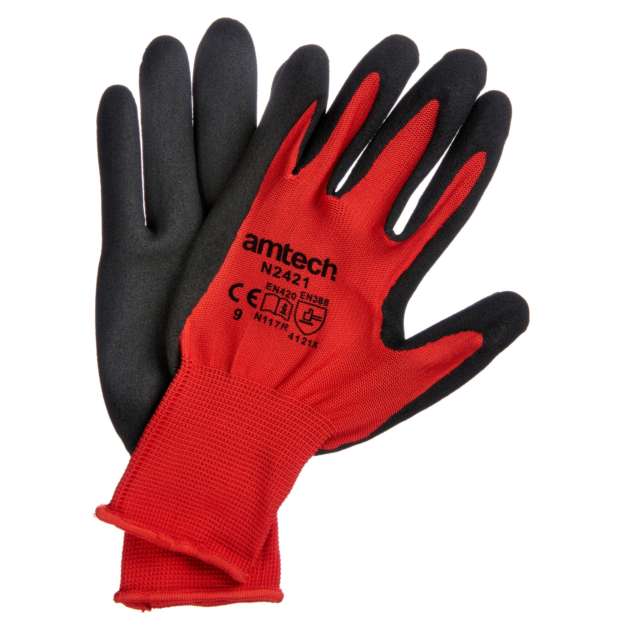 Amtech N2421 Nitrile Performance Work Gloves Large (Size 9), Certified ...