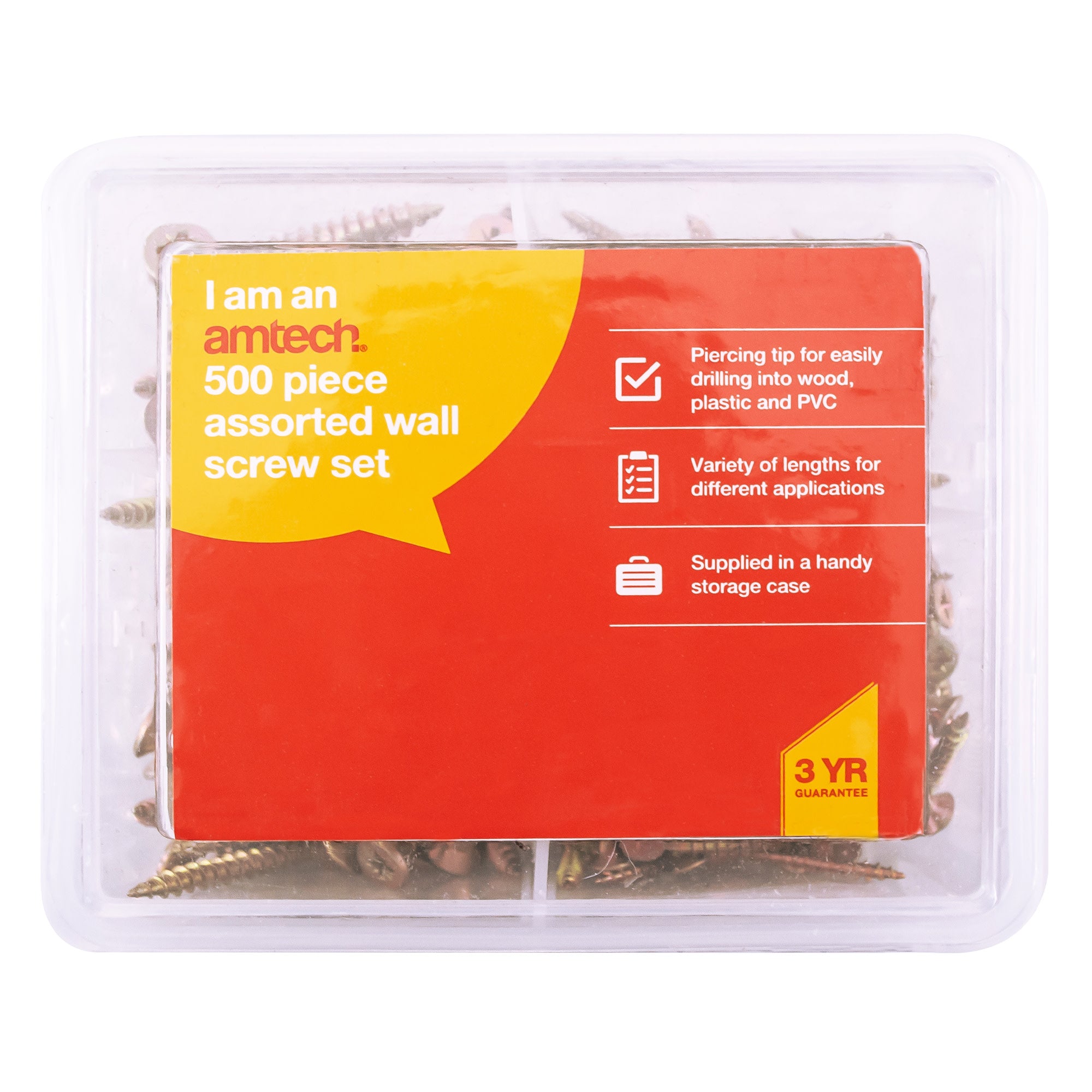 Amtech S5037 POZI Wood Screws Set, 500pcs, Assorted Lengths and Sizes ...